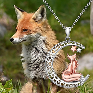 Jewlikee Fox Necklace Animal Fox Pendant 925 Sterling Silver Celtic Moon Cute Foxes Gifts