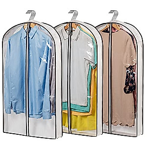 Mskitchen Hanging Clothes Bag with 4" Gusseted Garment Bag (Set of 3) for Storage Suit Bag for Closet Clear Garment Bags Dress Covers Garment Bags for Suits, Sweaters, Shirts - 24'' x 40"x4''/ 3 Pack