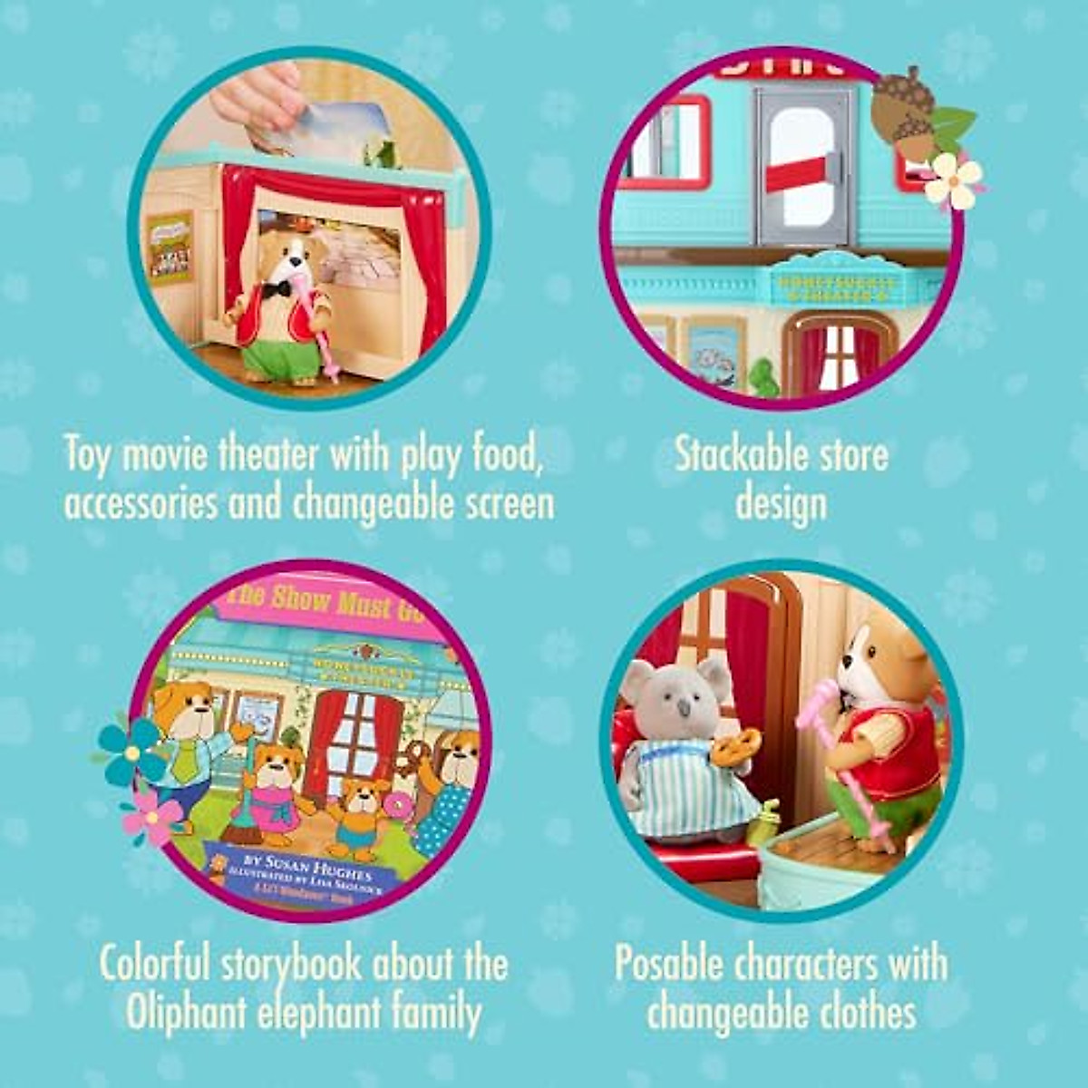 Lil Woodzeez – Toy Figures Playhouse – Miniature Movie Theatre – Stackable – Storybook Playset – Posable Figures & Cinema with Furniture – 3 Years +