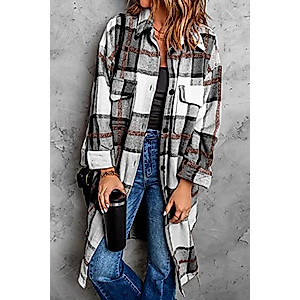 PRETTYGARDEN Women's 2023 Plaid Shacket Jacket Long Sleeve Button Down Shirts Fashion Winter Wool Coats (Black,Small)