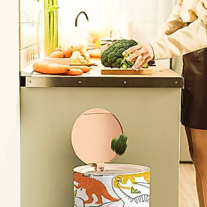 SHL96PZGX Small Garbage Can with Lid Grunge Seamless with Dinosaur on White Print for Boys with Wood Long Legs Simple Human Trash Can for Kitchen, Bathroom, Dog Proof, 1.8 Gallon - 7L