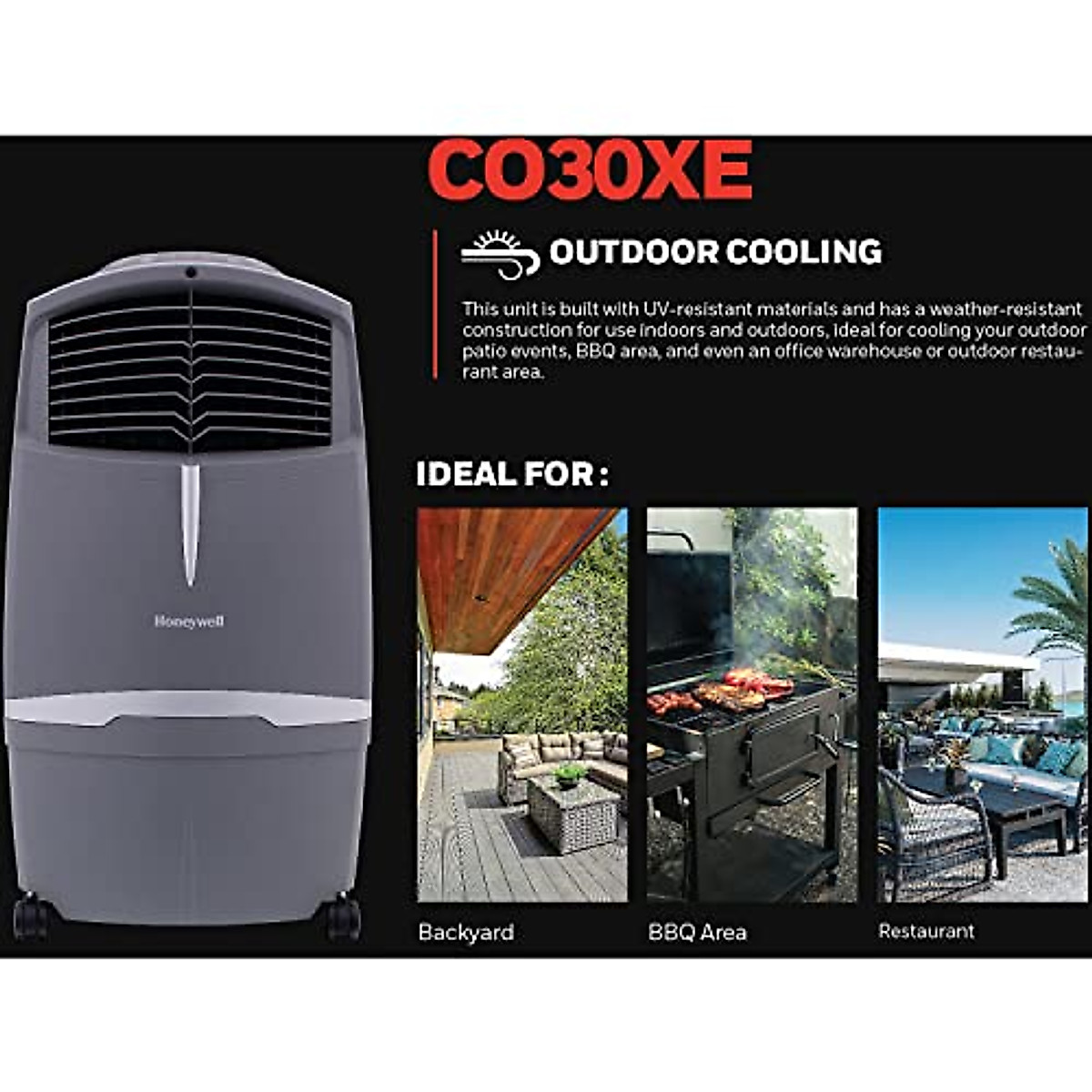 Honeywell 525 CFM 3-Speed Outdoor Rated Portable Evaporative Cooler (Swamp Cooler) for 491 Sq. Ft. with GFCI Cord