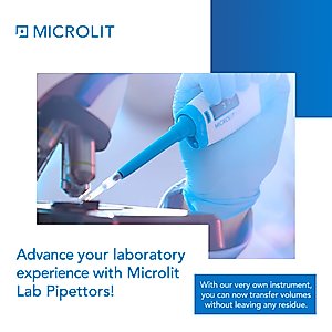 MICROLIT - Complete Starter Kit, Pipettes with 0.5-10ul, 10-100ul, 100-1000ul and 1-10ml Liquid Capacity, 4-Piece Set of Pipettes with a Carousel Stand and Compatible Micropipette Tips