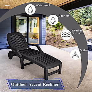 Giantex Chaise Lounge Outdoor, 6 Adjustable Backrests Lounge Chair Recliner, Outdoor Furniture for Patio Poolside Garden, Foldable Sun Lounger with Wheels (2, Black)