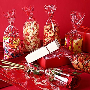 120 Pieces Valentine Cellophane Bags Valentine Gift Bags Valentine Treat Bags Goodies Bags with 150 Pieces Twist Ties for Valentine Party Favor Supplies