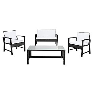 SAFAVIEH Outdoor Collection Krissy Wicker Cushion 4-Piece Living Set PAT7711A, Black/White