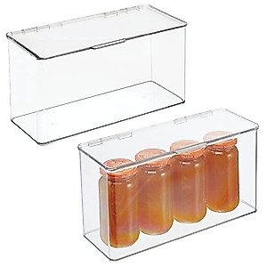 mDesign Kitchen Pantry and Fridge Storage Organizer Box Containers with Hinged Lid for Shelves and Cabinets - Holds Food, Snacks, Seasonings, and Utensils - Lumiere Collection - 2 Pack - Clear