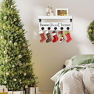 FIPUTE Christmas Stocking Holder for Wall Hanging, Wooden Stocking Hangers for Wall, Christmas Stocking Hook Decoration, Christmas Fireplace Mantel Decorations, (14" x 6.3" x 3.9") White