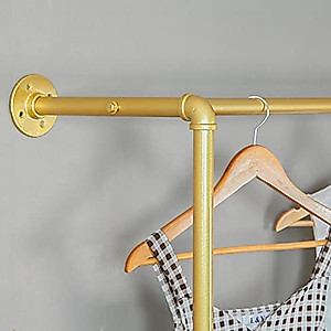 Ethemiable Industrial Modern Metal Clothing Store Display Stands,Wall Mounted Garment Rack, Double Bar Hanging Clothes Storage Pipe Shelf, Home Towel Rack (Gold, 39" L)