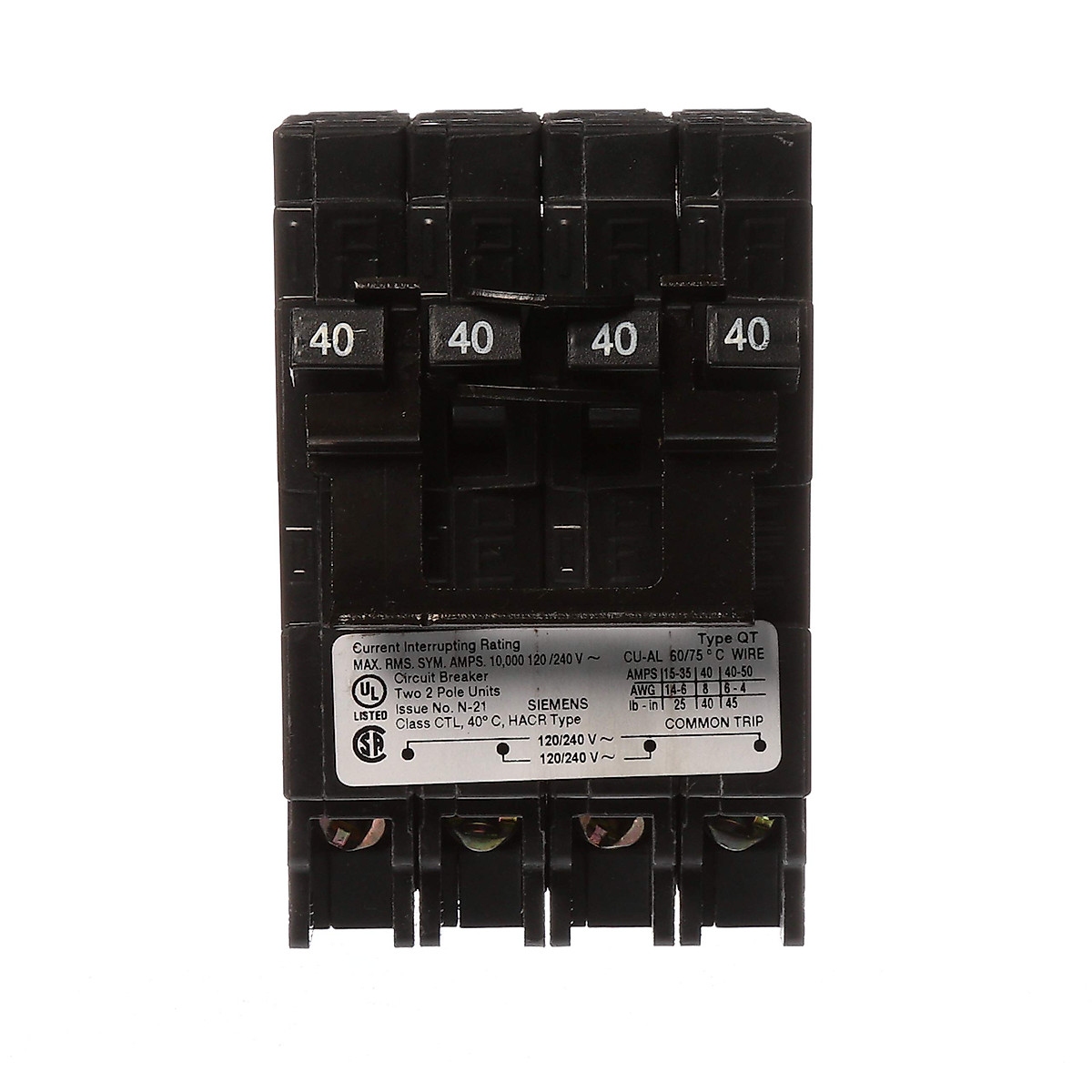 Siemens Q24040CT2 Two 40-Amp Double Pole Circuit Breaker