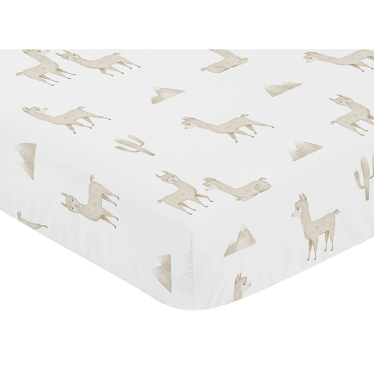 Sweet Jojo Designs Boho Llama Boy Girl Fitted Crib Sheet Baby or Toddler Bed Nursery - Gender Neutral Beige Taupe Tan White Bohemian Southwest Aztec Watercolor Mountain Cactus Alpaca Farmhouse Animal