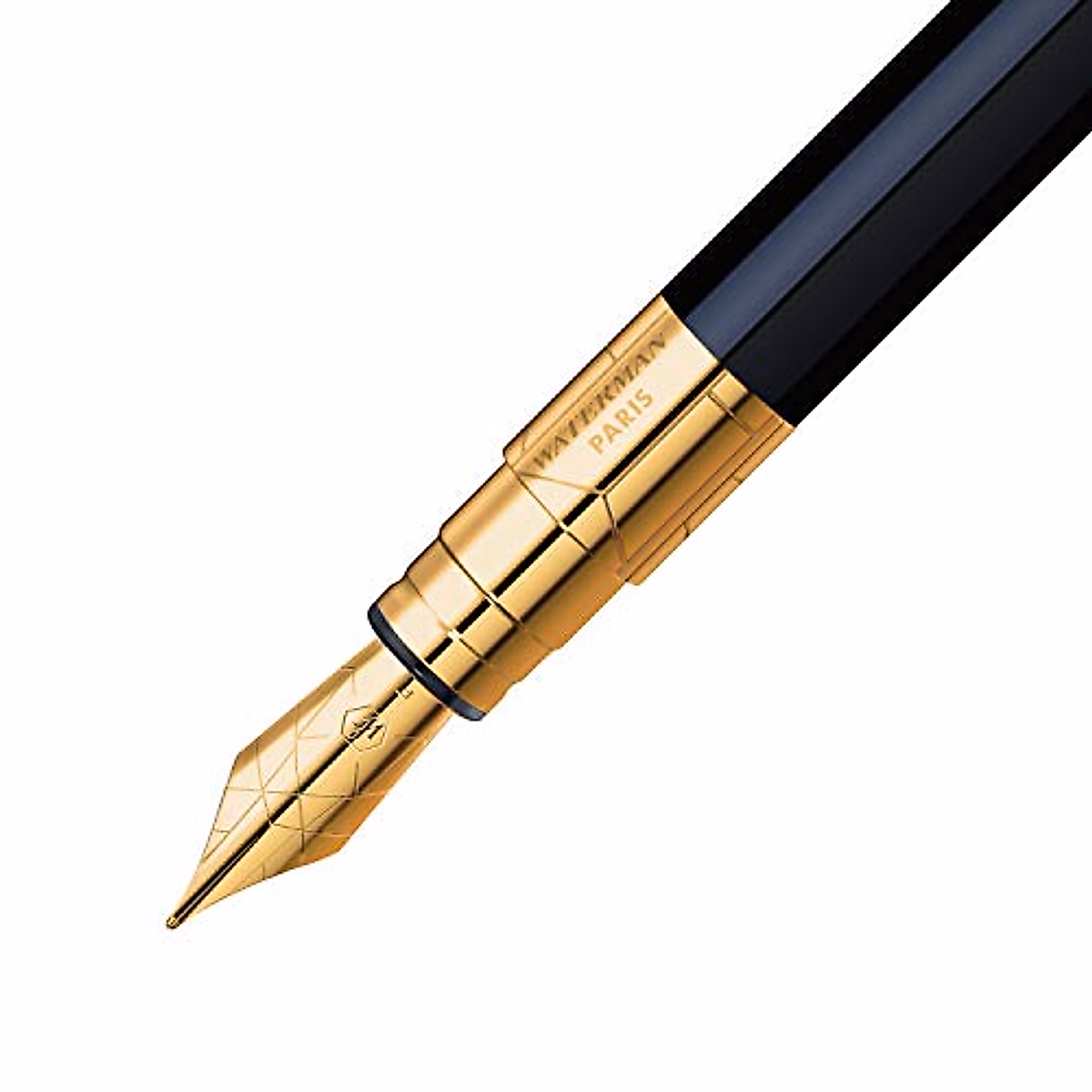 Waterman Perspective Fountain Pen, Gloss Black with 23k Gold Clip, Medium Nib with Blue Ink Cartridge, Gift Box
