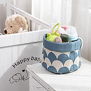 Sea Team 3-Pack Canvas Fabric Cosmetic Makeup Organizer, Small Toiletry Storage Basket, Caddy, Case for Vanity, Countertop, Entryway, Bathroom, Kid’s Room, 7.5 x 8 Inches, Blue Sector