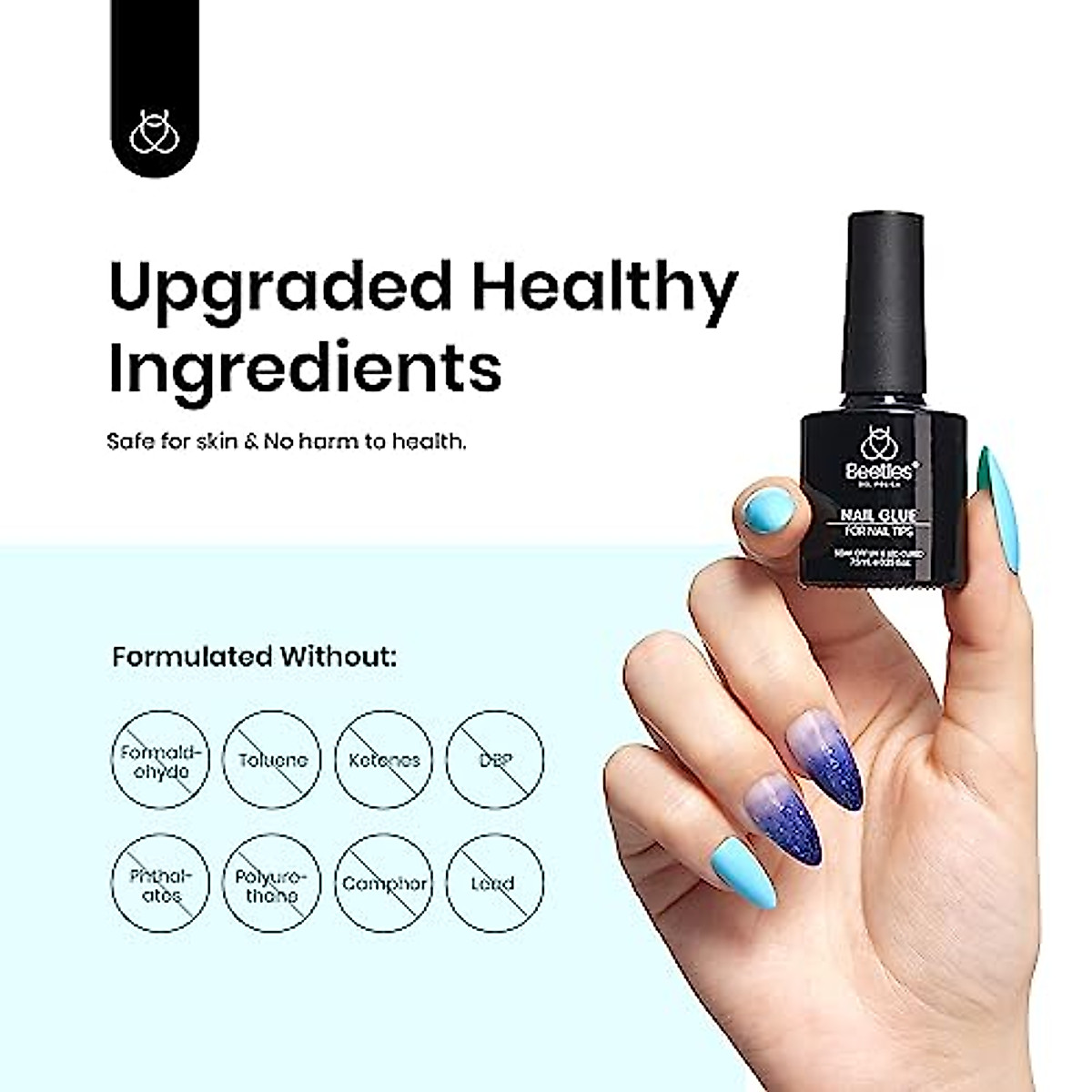 Beetles 5 in 1 Nail Glue Gel for Nail Tips and Clear Acrylic Nails Long Lasting, Curing Needed UV Extension Glue for Clear False Nail Tips and Clear Press on Nails, Nail Repair Treatment