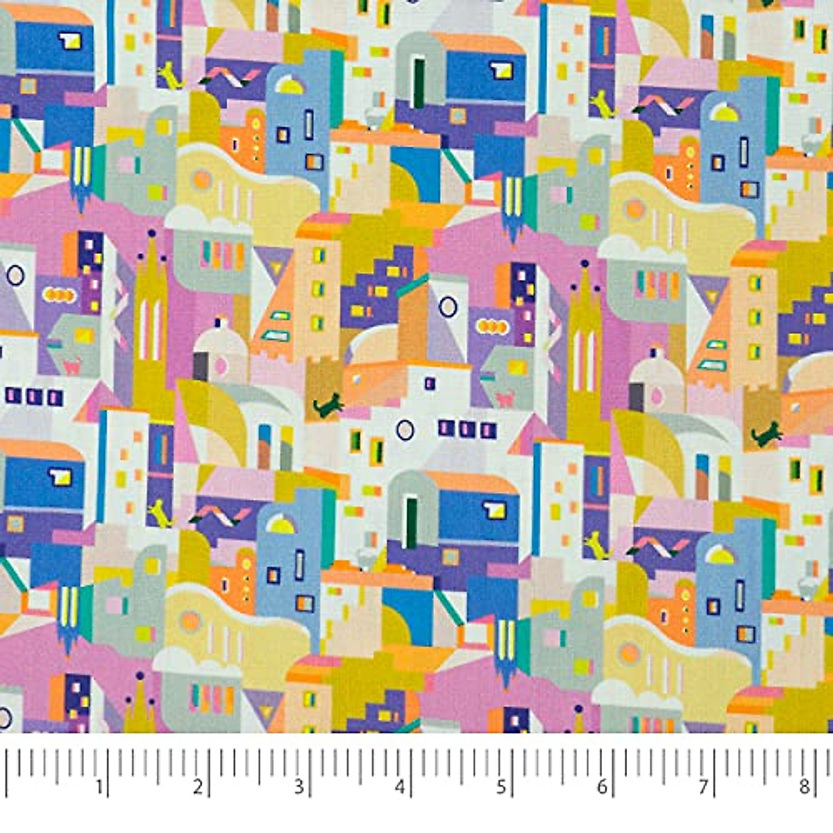 Stitch & Sparkle Colorful Vacation Collection, Purple Santorini, 100% Cotton Fabric, 44" Wide, Cut by The Yard