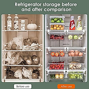 Txkrhwa Fridge Drawer Organizer Clear Refrigerator Organizer Bin Fridge Pull Out Food Storage Box Space Saving Kitchen Egg Holder Fruit Storage Sliding Container for Fruit Vegetable Egg(Four grid)