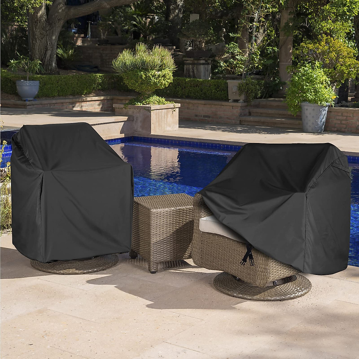 ANANMEI Outdoor Swivel Lounge Chair Cover 2 Pack, (37.5 L x 39.25 W x 38.5 H inches) 100%Waterproof Heavy Duty Outdoor Chair Covers, Patio Furniture Cover for Swivel Patio Lounge Chair(Black)