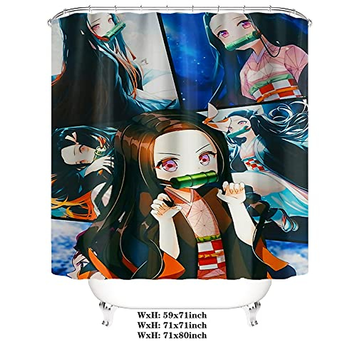 4 Piece Anime Shower Curtain Sets with Non-Slip Rugs, Toilet Lid Cover, Bath Mat and 12 Hooks, Bathroom Decor Set Accessories Waterproof Shower Curtains