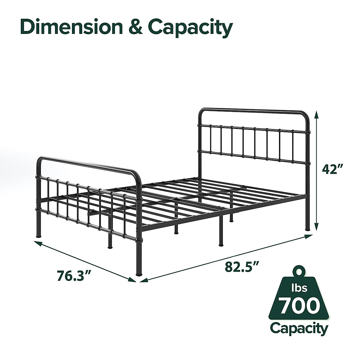 ZINUS Florence Metal Platform Bed Frame / Mattress Foundation / No Box Spring Needed / Easy Assembly, Black, King
