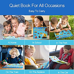 Preschool Montessori Toys for Toddlers, Vehicle Busy Book Learning Toys for Kids Toddlers Preschool Learning Activities, Autism Sensory Educational Toys for Boys & Girls Christmas Birthday Gifts