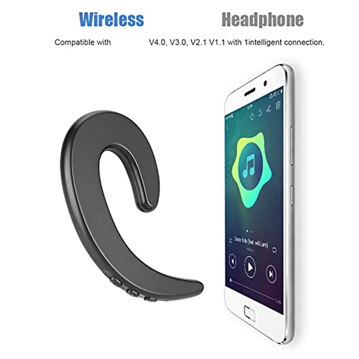 Uxsiya Invisible Anti Sweat Bone Conduction Painless Earphone Headset Hands Free Light Weight Compact Ear Hook for Business Office Driving(Black)