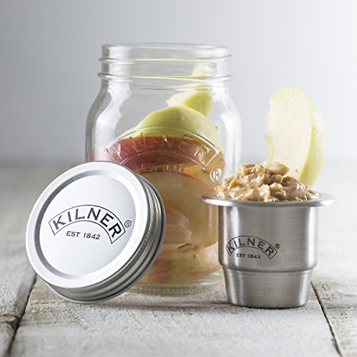 Kilner Snack On The Go Glass Jar Set Stainless Steel Cup Keeps Dry Ingredients Separate from Wet Foods, 17-Fluid Ounces, 0.5L