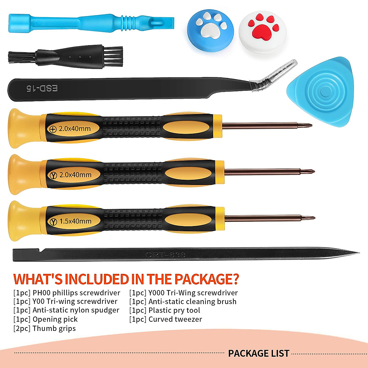 Screwdriver Kit for Nintendo Switch – 10 in 1 PRO S2 Steel Triwing Y00 Repair Tool Set with Thumb Caps, Tweezers, Cleaning Brush, Opening Accessories for Switch/Switch Lite JoyCon Joy-Con Controller