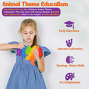 Animals Pop Fidget Toys Set, Silicone Rainbow Dinosaur Popper Fidget Set for Children, Sensory Squeeze Toys Stress Reliever Tool for Kids Adult ADHD Lion, Tiger, Horse and Duck 4 Pack