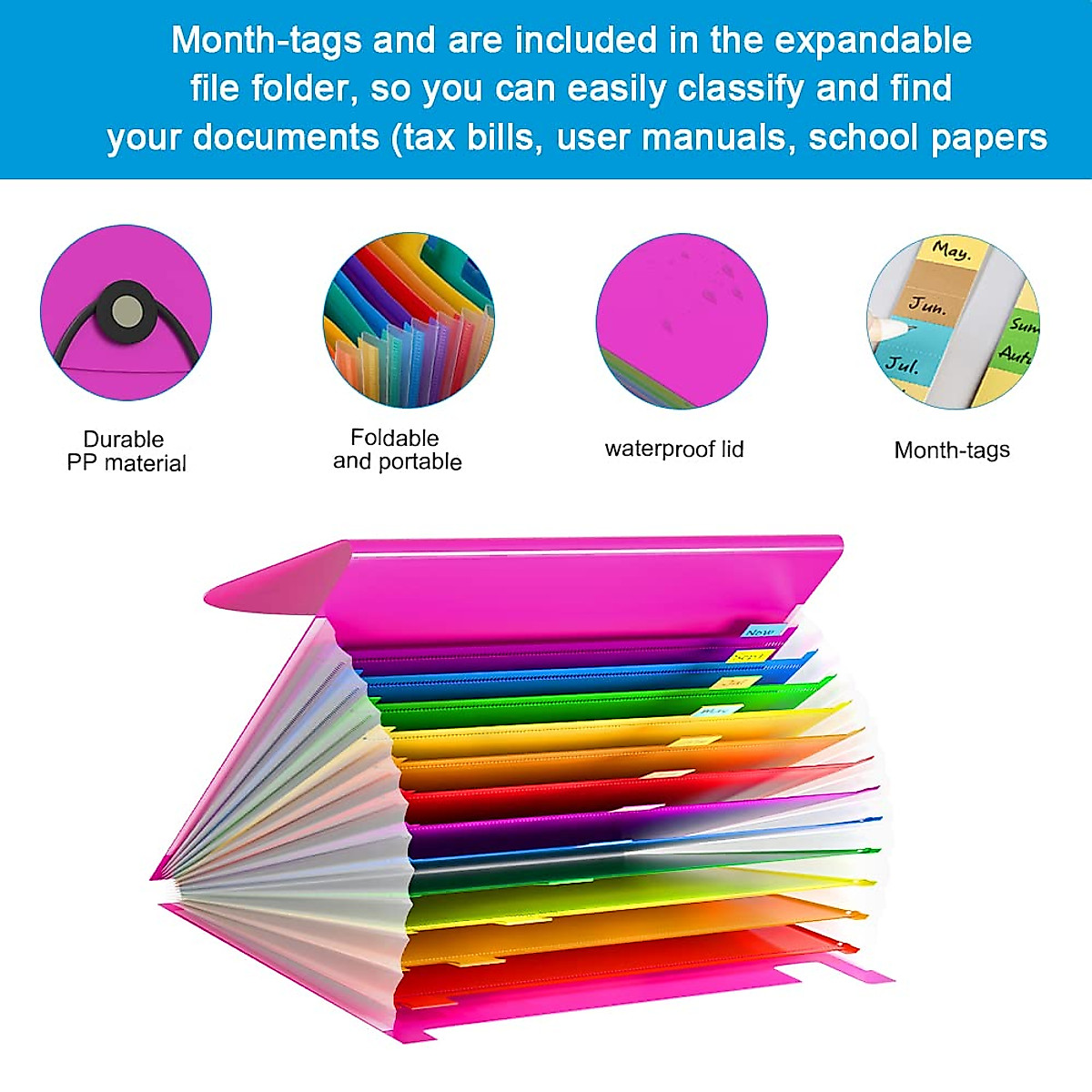 CN1ST Expanding File Folder with Sticky Labels, Accordian File folders Organizer, Expandable Filing Folder for Documents Letter Size and A4 Size