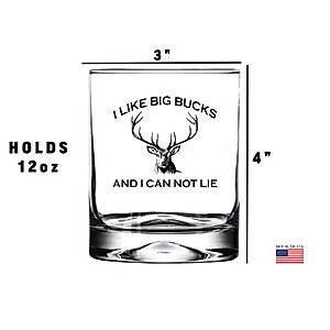 Rogue River Tactical Funny I Like Big Bucks and I Can Not Lie Hunting Old Fashioned Whiskey Glass Drinking Cup Gift For Hunter