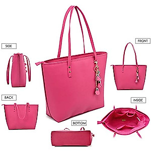 Women Fashion Handbags Wallet Tote Bag Shoulder Bag Top Handle Satchel Clutch Purse Set 4pcs Set Pink