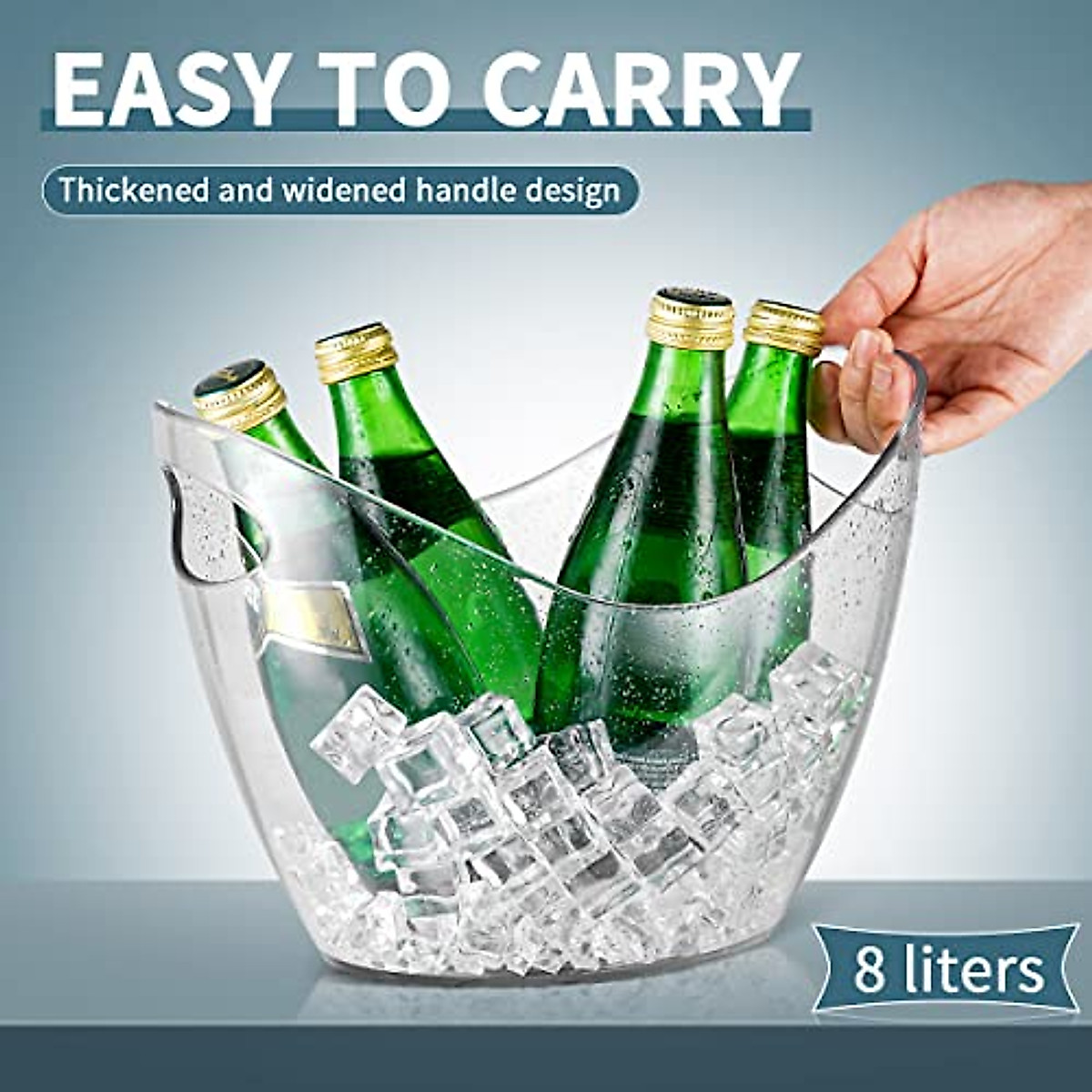 Ice Bucket Parties Wine Bucket Plastic Clear Acrylic For 8 Liter Plastic Tub Perfect for 5 Champagne, Wine or Beer Bottles(1 Pieces,8 Liter)