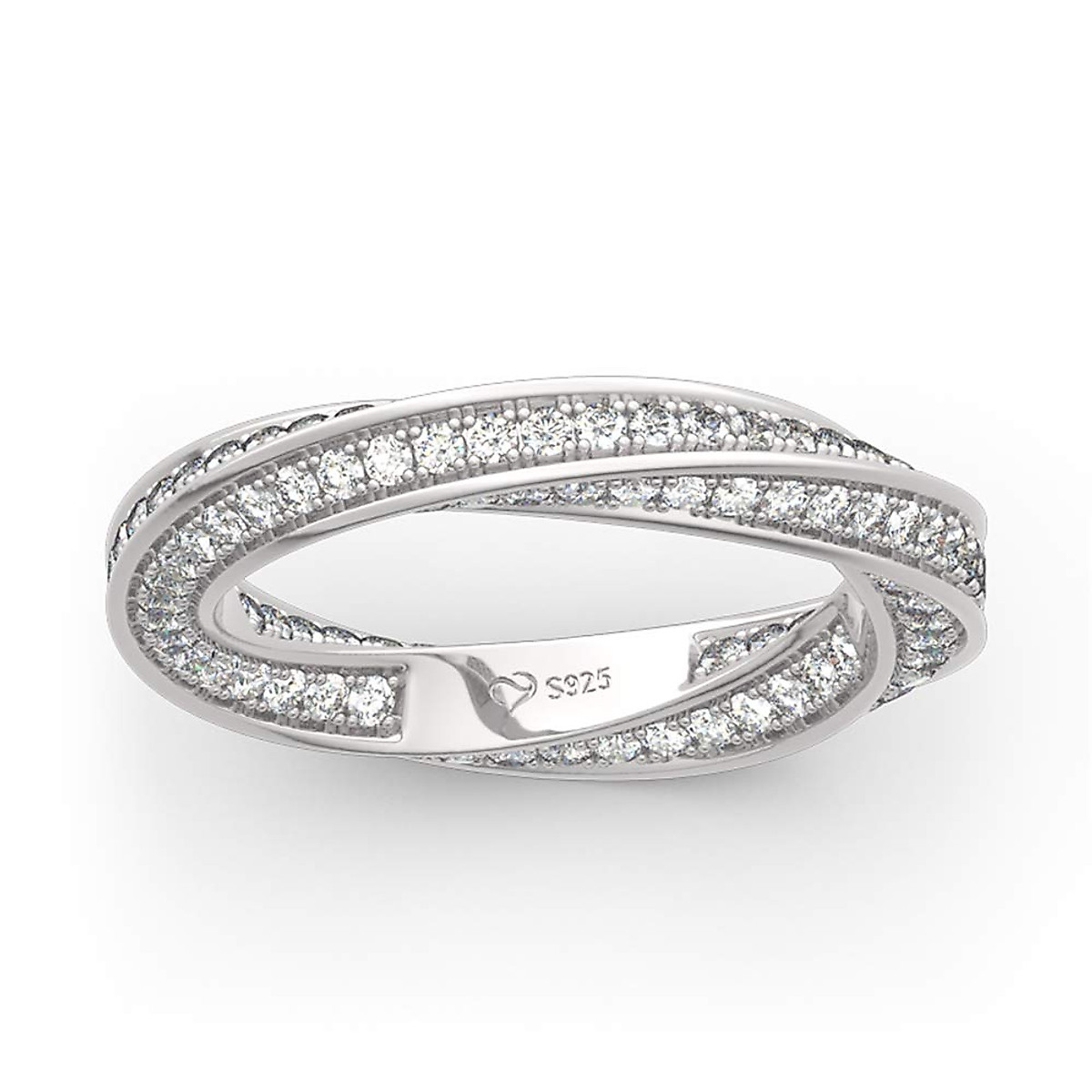 Jeulia Simple Twist Rings 925 Sterling Silver Women's Band Diamond Wedding Rings Engagement Statement Ring Band Anniversary Promise Ring for Her with Gift Box (Silver, 9.5)