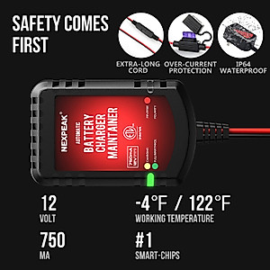 NEXPEAK NC075 12V 750mA Automatic Battery Charger, Battery Maintainer, Trickle Charger, and Battery Desulfator
