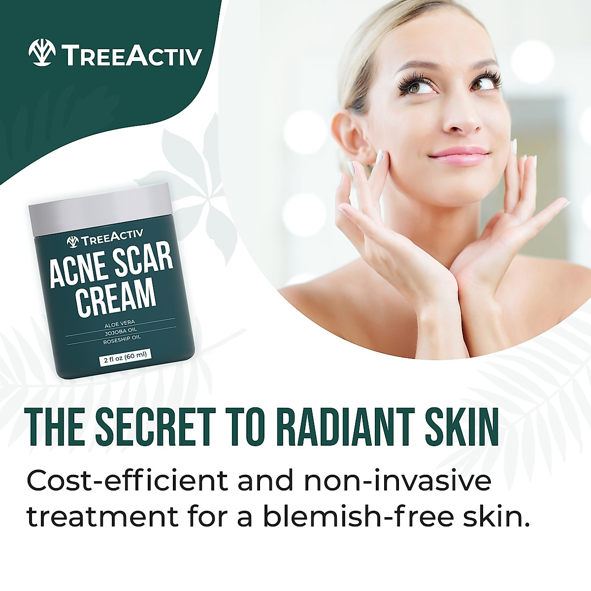 TreeActiv Acne Scar Cream, 2 fl oz, Acne Scar Treatment for Face, Stretch Marks, and Body Scars, Acne Scar Removal Cream for Body, Acne Scar Remover for Cuts and Burns, For All Skin Types, 500+ Uses