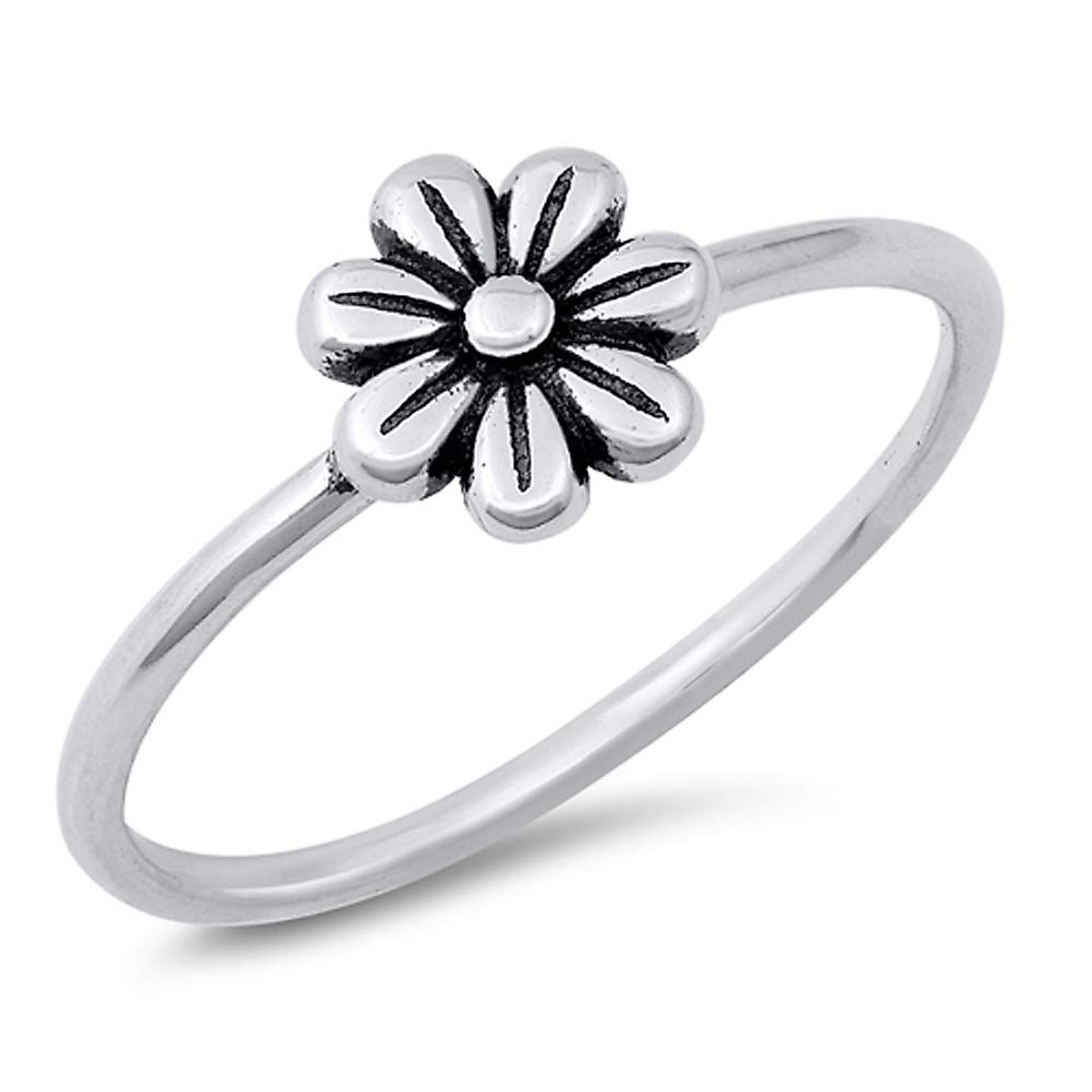 Oxidized Daisy Polished Retro Ring New .925 Sterling Silver Band Size 5