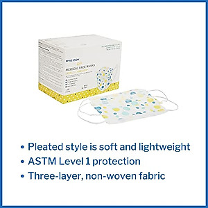 McKesson Kids' Medical Face Masks, Level 1 - Pleated with Ear Loops, Non-Sterile, Blue and Yellow Polka Dots - Fits Kids 4 to 12 Years Old, 5.5 in x 3.35 in, 75 Count, 1 Pack