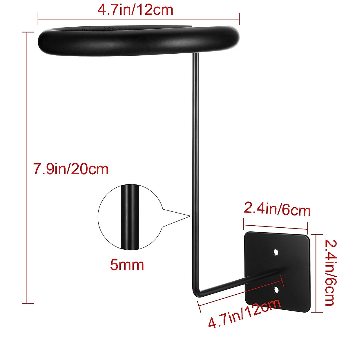 Frienda Wall-mounted Motorcycle Accessories Black Helmet Holders Metal Multifunctional Helmet Racks with Sponge Tubes and Expansion Screws for Basketball Hat Cap(4 Pieces)