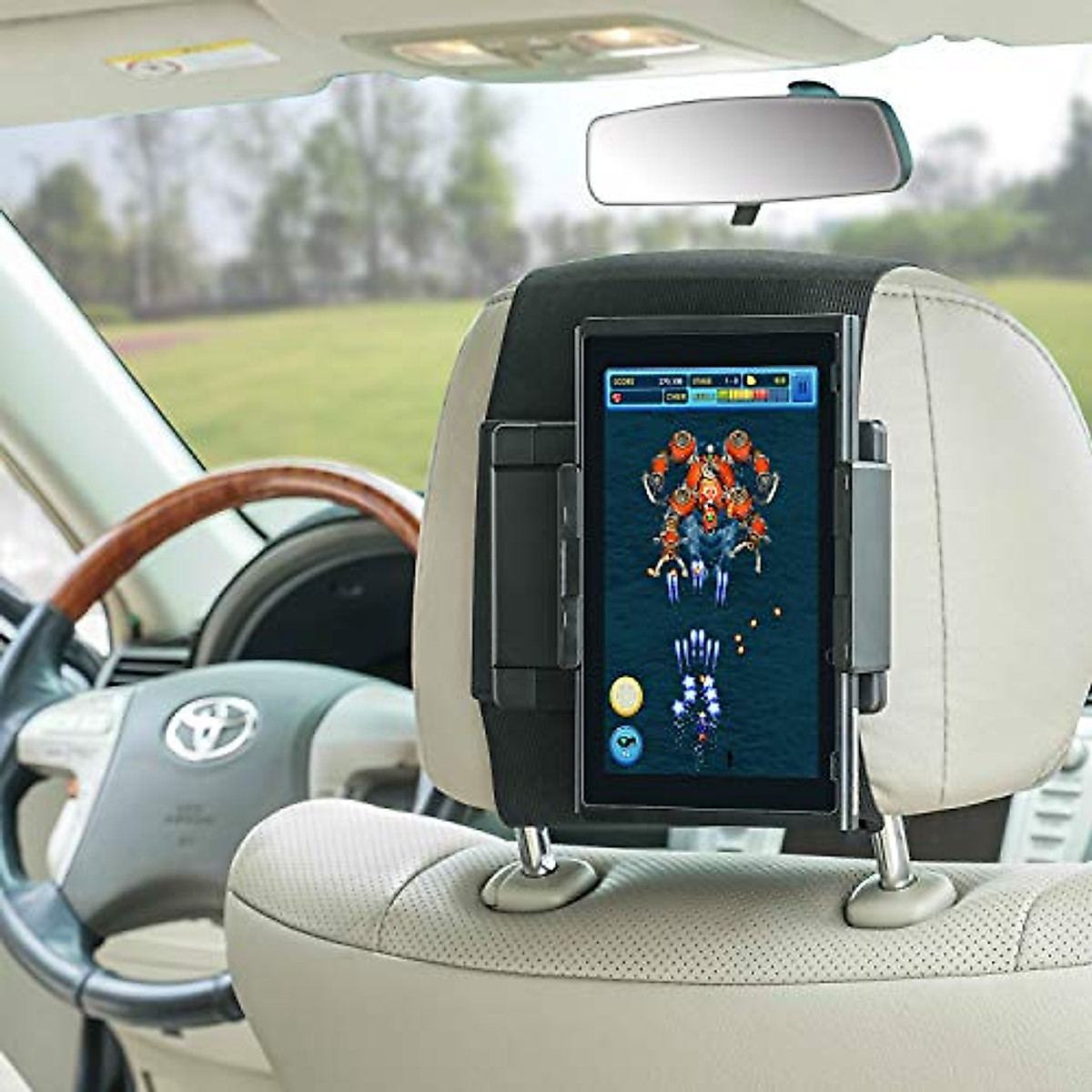 TFY Ninitendo Switch Car Mount Swivel Car Headrest Mount Holder for Game Machine Nintendo Switch and Other 5 to 10.5 Inch Phones and Tablets