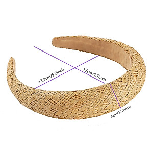 Lvyeer Straw Padded Headbands Fashion Rattan Wide Thick Head Band Boho Headband Woven Headwear Hair Head Bands Hair Band for Woman Girl Hair Accessories (Beige, original-A)