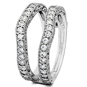 TwoBirch Sterling Silver Contour Ring Guard with Millgrained Edges and Filigree Cut Out Design With CZ or MOISSANITE (0.48 ct.) (Cubic Zirconia, 7)