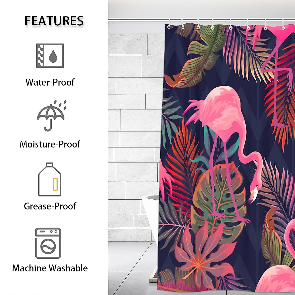 Aglebo Shower Curtain Abstract Flamingos Fabric Shower Curtain Set with 12 Hooks Water-Proof 72 * 72 Inches for Bathroom Beach Caravan Hotel