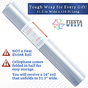110 ft Clear Cellophane Wrap Roll (31.5 in x 110 ft) - Cellophane Wrap - Cellophane Roll - Clear Wrap Cellophane Bags - Clear Wrapping Paper to Wrap Gift Baskets - Gift Basket Wrap - Clear Gift Wrap for Baskets - Cello Wrap