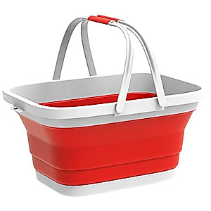 Collapsible Basket-Space Saving Pop Up Handbasket for Supplies, Dishes, Drinks, and More-Foldable Multiuse Carrying/Storage Bin by Lavish Home (Red)