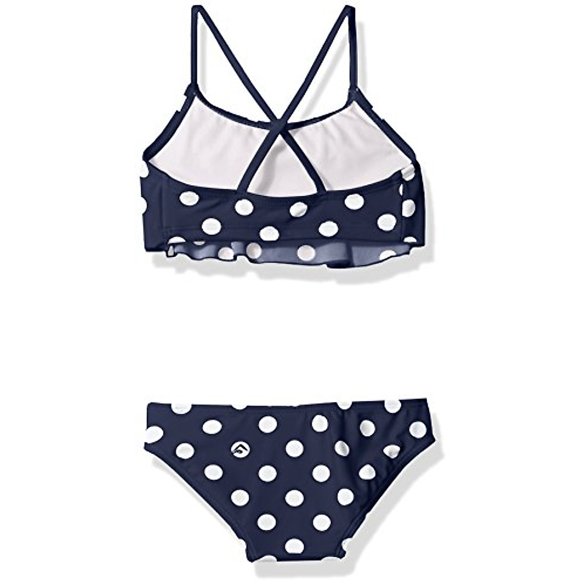Kanu Surf Girls' Karlie Flounce Bikini Beach Sport 2 Piece Swimsuit, Suzie Navy Dot, 12