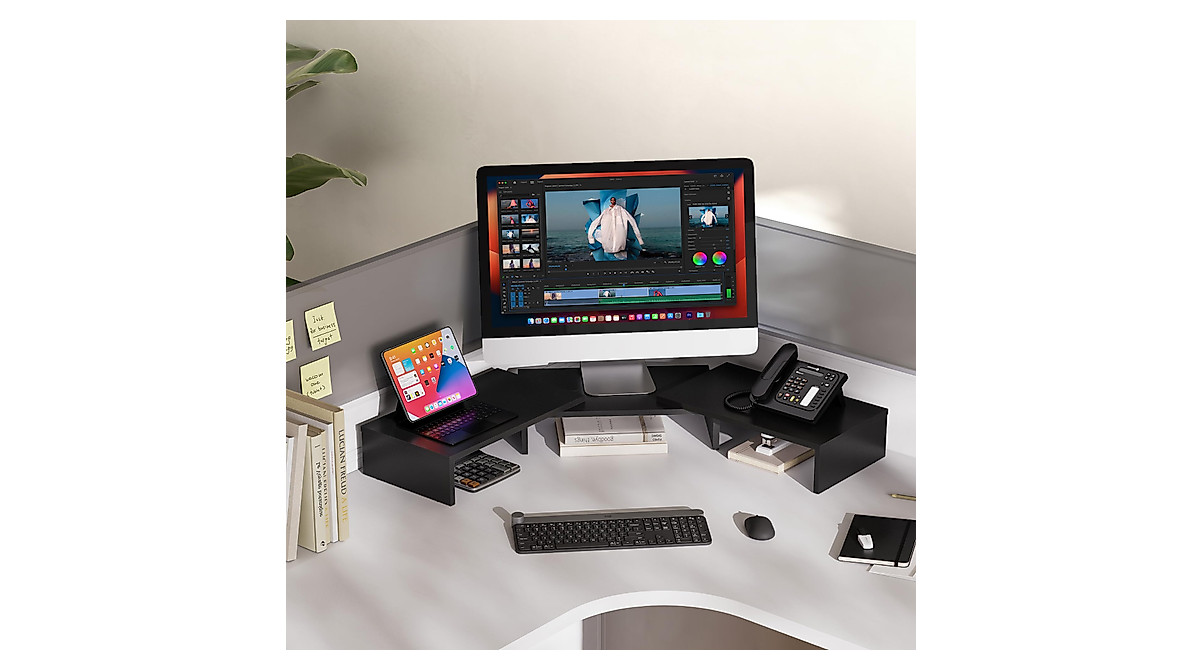 FITUEYES Dual Monitor Stand - Ergonomic 3-Shelf Monitor Riser