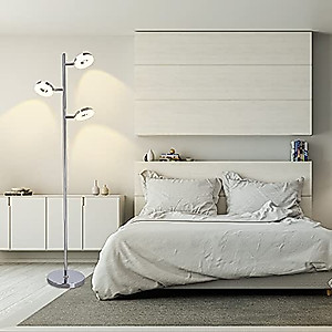 DINGLILIGHTING DLLT Modern 3-Light LED Floor Lamp, Indoor Standing Light with Adjustable Head, Contemporary Tall Pole Tree Corner Lamp, Craft Spotlight Lamps for Living Room, Bedroom, Office, Silver