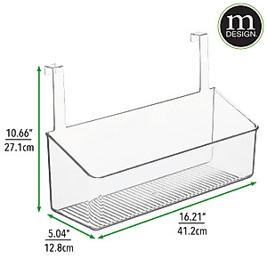 mDesign Plastic Kitchen Over Door Storage Basket Organizers for Kitchen Organization - Hanging Back of Door Holder Rack for Aluminum Foil, Plastic Wrap, or Sandwich Bags, Ligne Collection, Clear