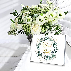 Wedding Guest Book 120 Pages Guest Sign in Book Guest Registry Guestbook White Cover with Gold Foil Guest Book, 6.7 x 8.7 Inches Hardbound (Leaf Style)