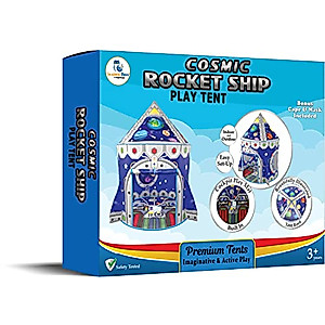 ImpiriLux Play Tent for Kids with Cape and Mask Costume Set | Rocket Themed Children's Pop Up Playhouse Fort for Boys and Girls